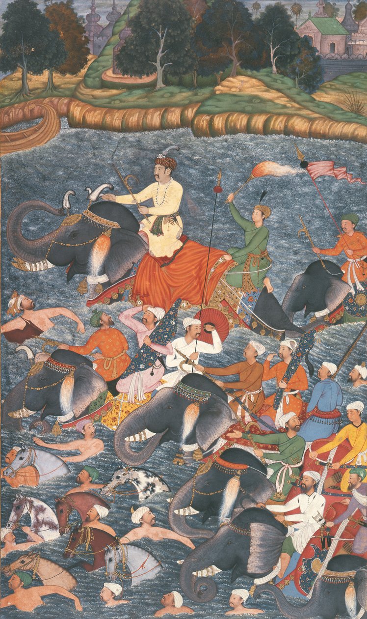 Emperor Akbar Crossing the River Ganges in 1567, from the 'Akbarnama'